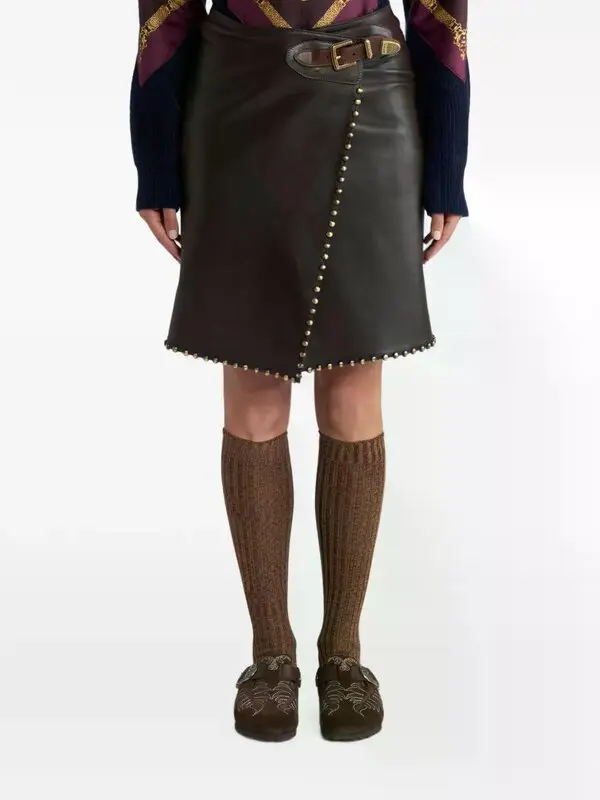 Etro Short Leather Skirt With Studs