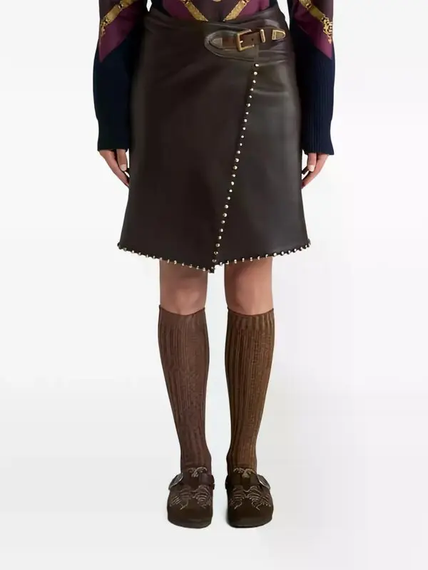 Etro Short Leather Skirt With Stud Embellishments - Black