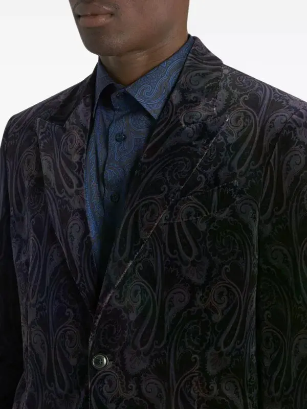 Etro Single-breasted Velvet Jacket With Paisley Overprint