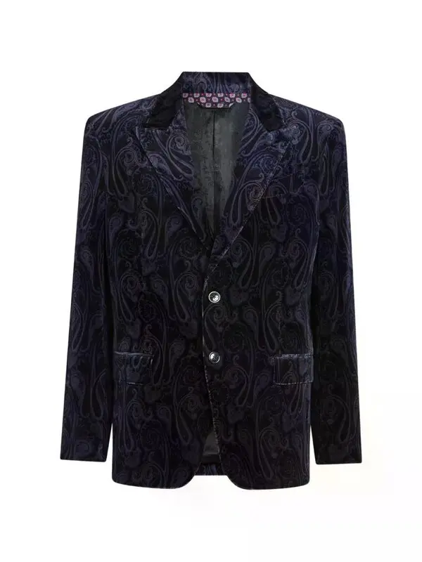 Etro Single-breasted Velvet Jacket With Paisley Overprint - Blue