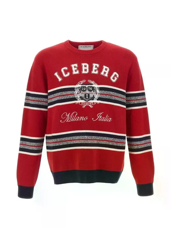 Iceberg Embroidered Striped Wool Sweater