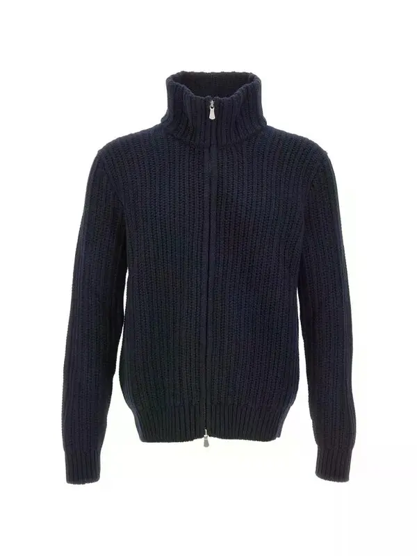 GRAN SASSO Ribbed-knit Zip-up Cardigan