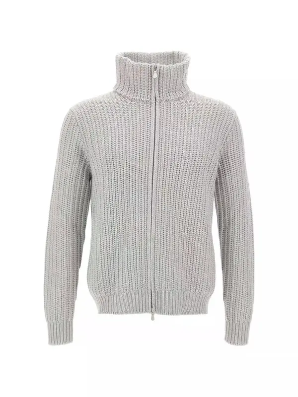 GRAN SASSO Ribbed-knit Zip-up Cardigan