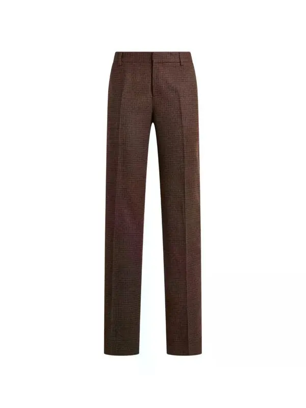 Etro Straight-leg Wool Trousers With Pheasant Feathers And Micro Houndstooth Motif
