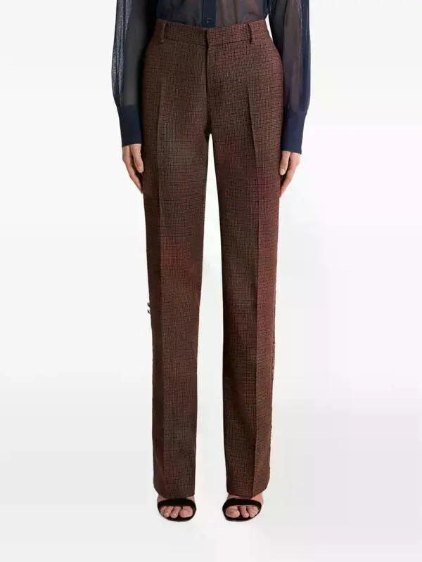 Etro Straight-leg Wool Trousers With Pheasant Feathers And Micro Houndstooth Motif