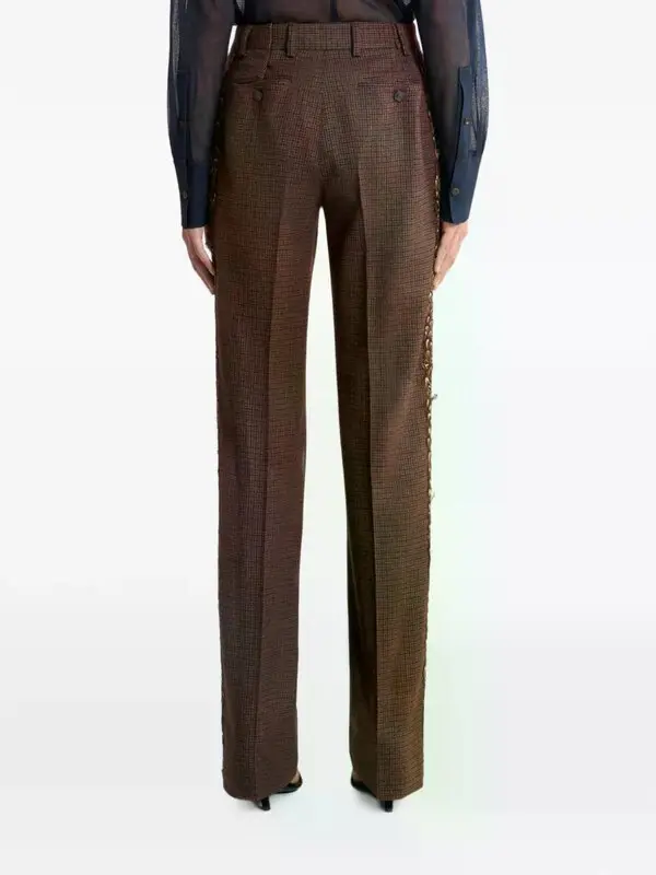 Etro Straight-leg Wool Trousers With Pheasant Feathers And Micro Houndstooth Motif