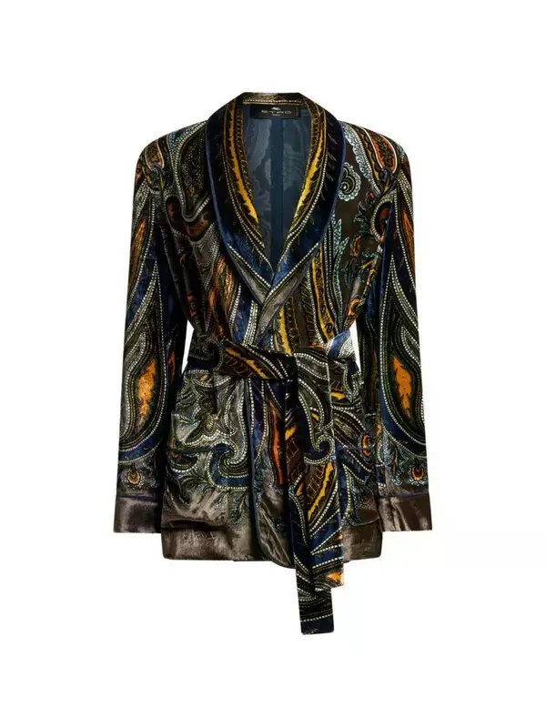 Etro Velvet Jacket With Paisley Motif And Belt