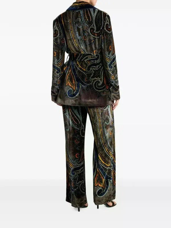 Etro Velvet Jacket With Paisley Motif And Belt