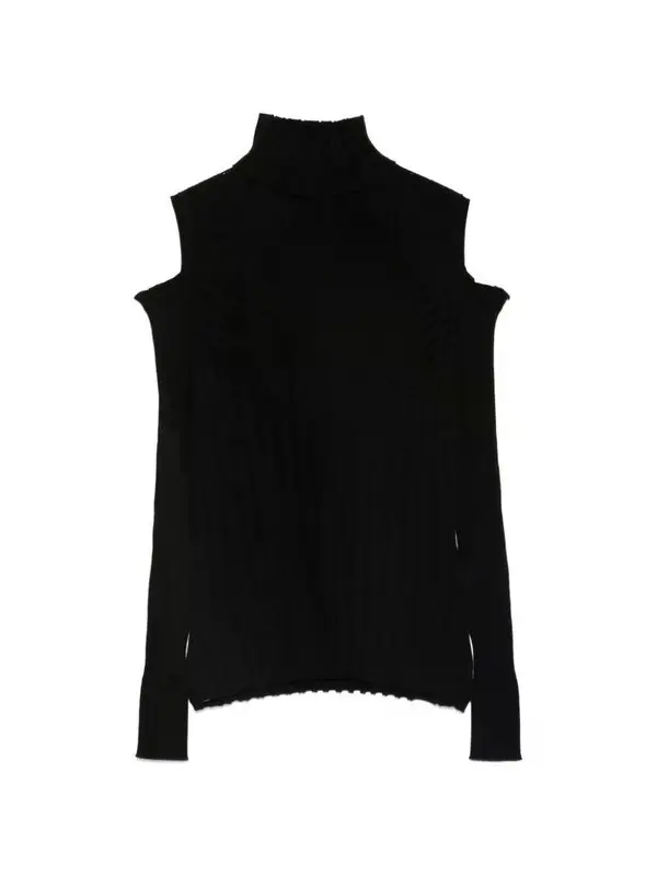 D.exterior Cold-shoulder Ribbed Sweater
