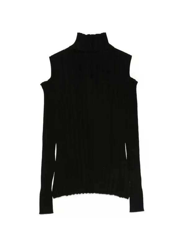 D.exterior Cold-shoulder Ribbed Sweater