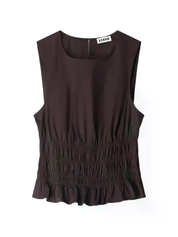 Staud Culver Shirred Ruffled Top - Brown