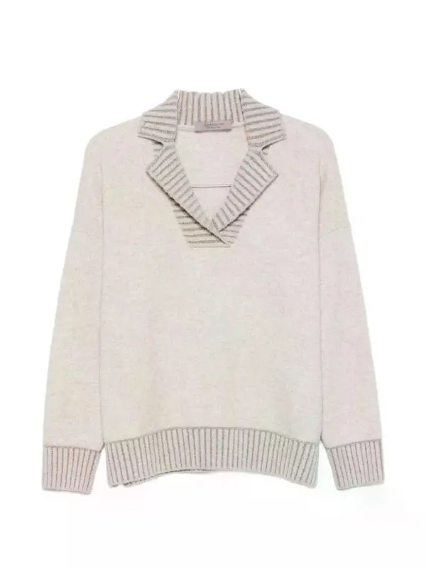 D.exterior Striped-trim Spread-collar Sweater