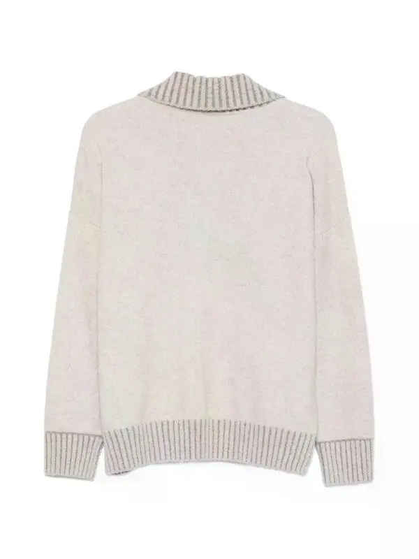 D.exterior Striped-trim Spread-collar Sweater