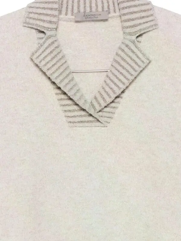 D.exterior Striped-trim Spread-collar Sweater