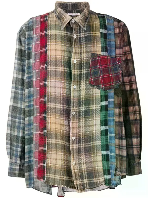 Needles Check Print Patchwork Shirt - Grey