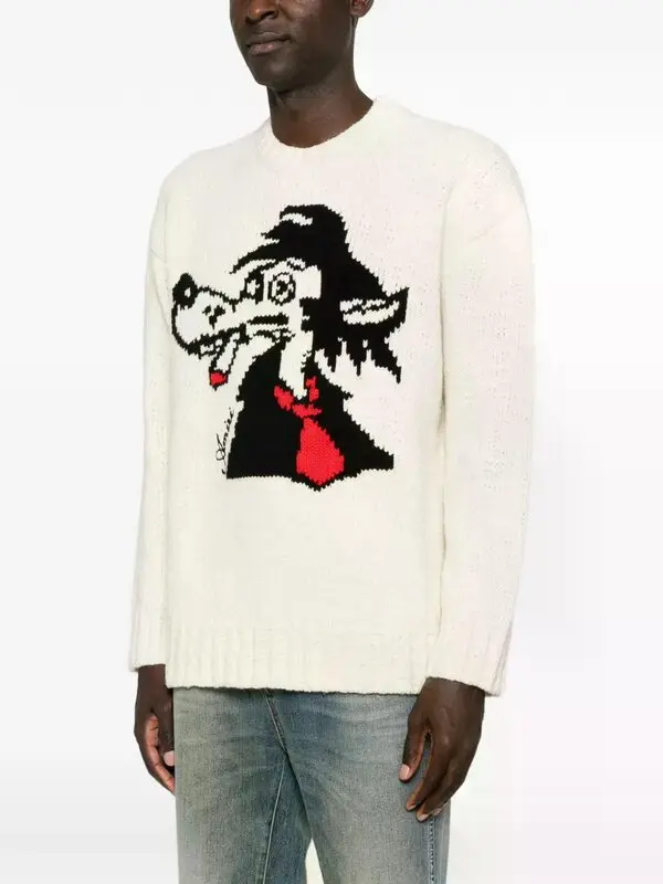 Amiri Wolf Intarsia Crew Neck Sweater