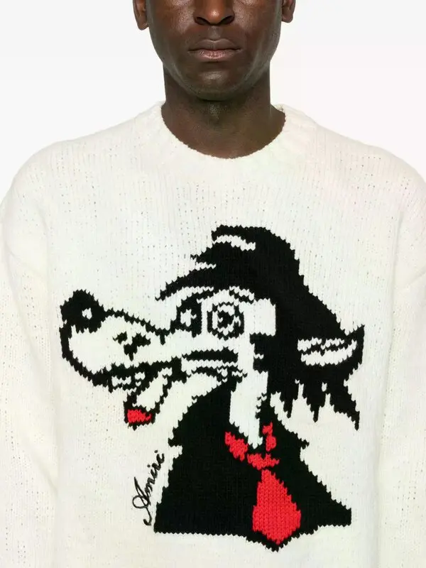 Amiri Wolf Intarsia Crew Neck Sweater