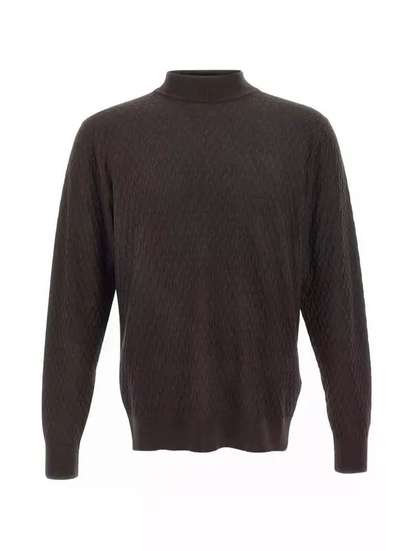 FILIPPO DE LAURENTIIS Textured Knit Herringbone Mock Neck Sweater