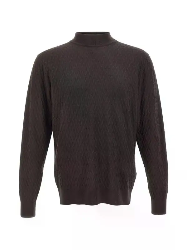 FILIPPO DE LAURENTIIS Textured Knit Herringbone Mock Neck Sweater