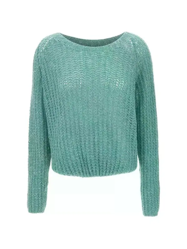 KAOS Sequin Embellished Openwork Knit Sweater - Green