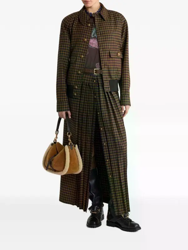 Etro Wool Maxi Skirt With Pleating And Check Motif - Brown