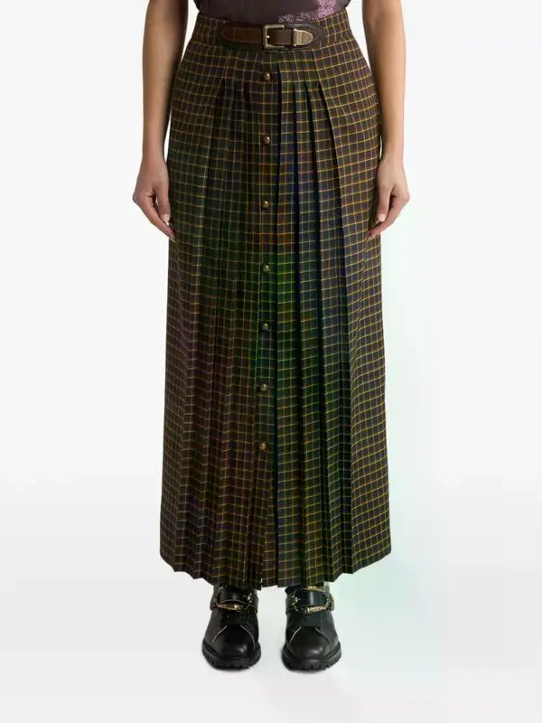Etro Wool Maxi Skirt With Pleating And Check Motif