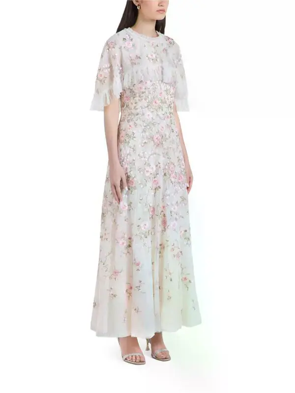 NEEDLE & THREAD Eden Floral-embroidered Ruffled Maxi Dress