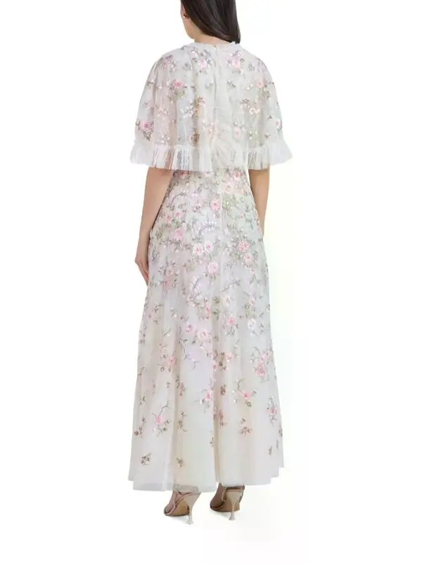 NEEDLE & THREAD Eden Floral-embroidered Ruffled Maxi Dress