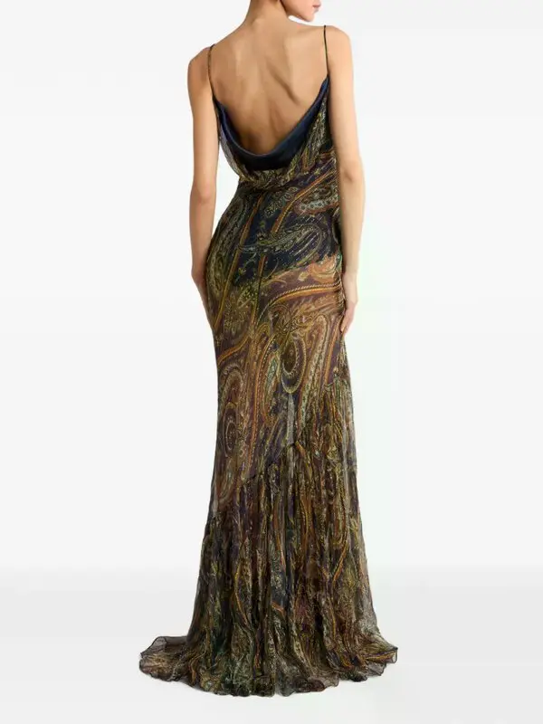 Etro Long Silk Paisley Print Maxi Dress With Draping
