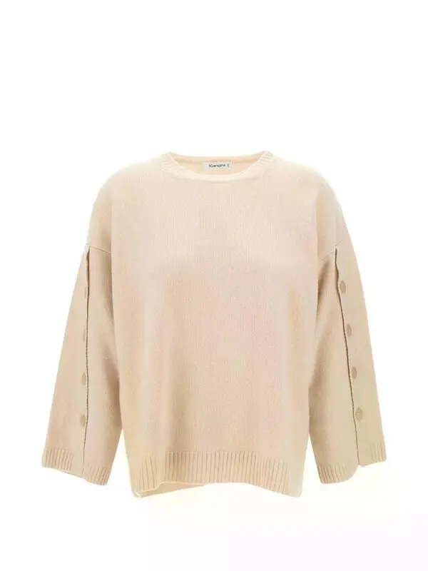 KANGRA Button-detail Crew-neck Sweater In Virgin Wool - Neutrals