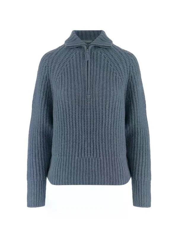 ALLUDE Ribbed-knit Quarter-zip Sweater - Blue