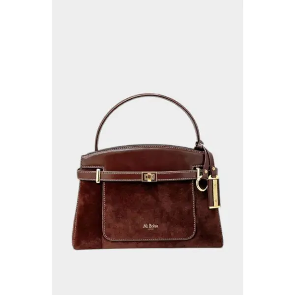 MI BOLSA LONDON Manhattan Genuine Suede Leather Top Handle Bag