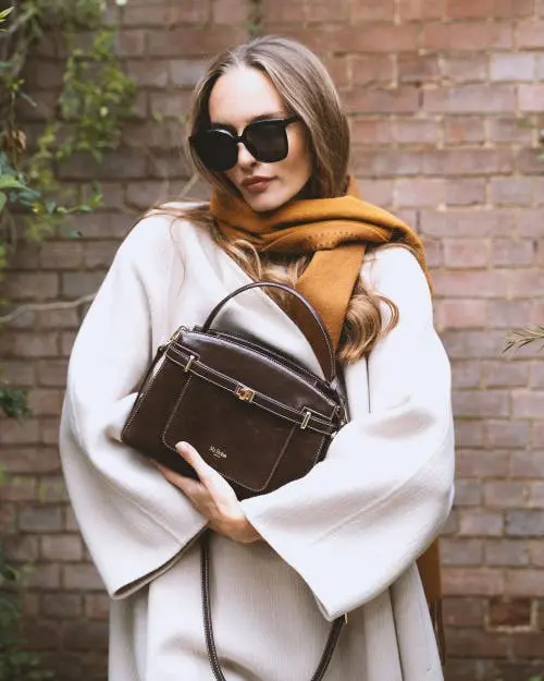 MI BOLSA LONDON Manhattan Genuine Suede Leather Top Handle Bag