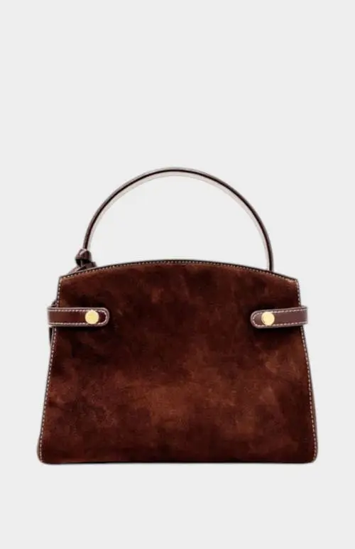 MI BOLSA LONDON Manhattan Genuine Suede Leather Top Handle Bag