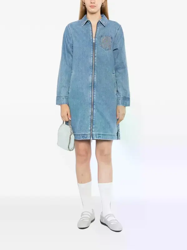 AGNES B. Denim Logo-embroidered Dress