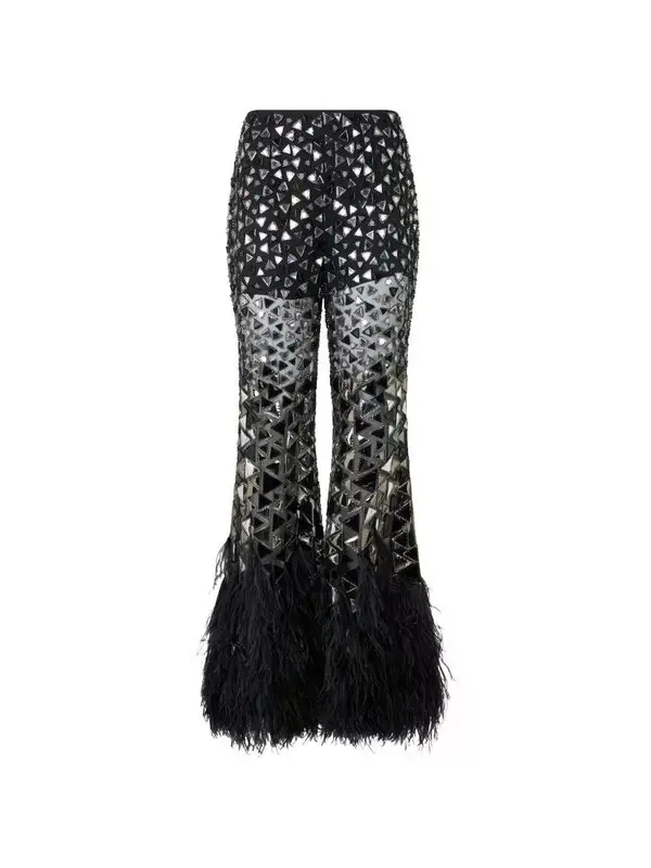 Alberta Ferretti Feather-trim Embellished Trousers - Black