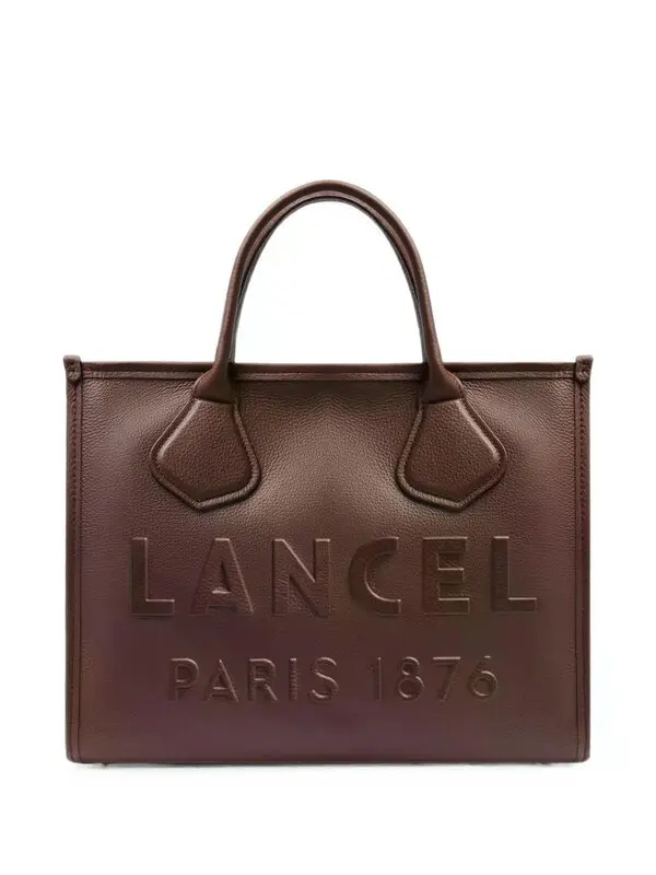 LANCEL Grained Leather Tote Bag With Embossed Logo - Brown