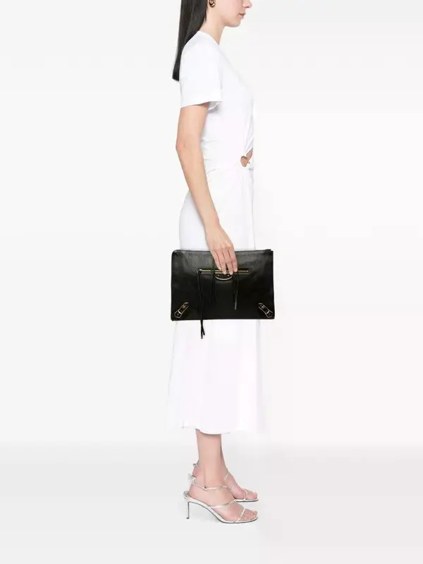 Balenciaga Goatskin Leather Metallic Edge Clutch Bag