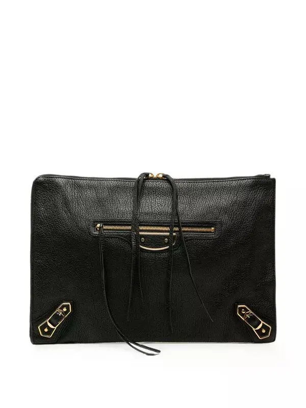 Balenciaga Goatskin Leather Metallic Edge Clutch Bag