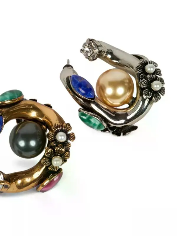 Etro Two-tone Chain Earrings With Pearl And Gemstone Embellishments