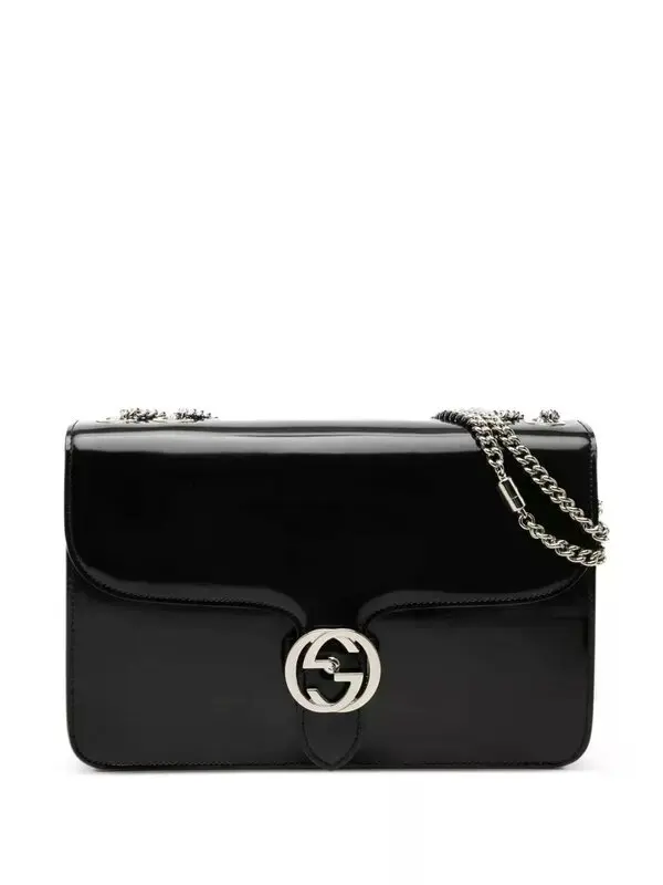 Gucci 2000-2015 Medium Patent Interlocking G Crossbody Bag - Black
