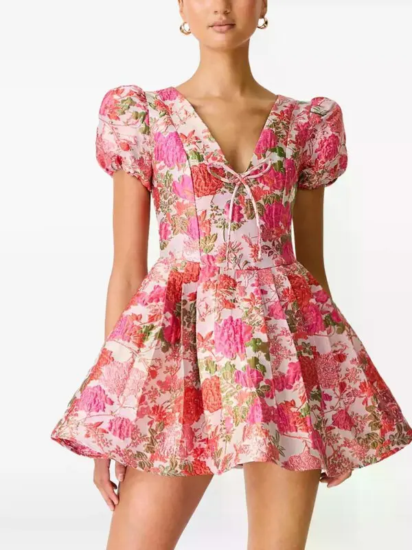 ELLIATT Floral Jacquard Puff Sleeve Mini Dress