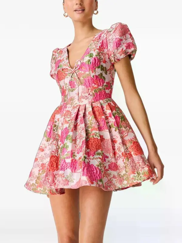 ELLIATT Floral Jacquard Puff Sleeve Mini Dress