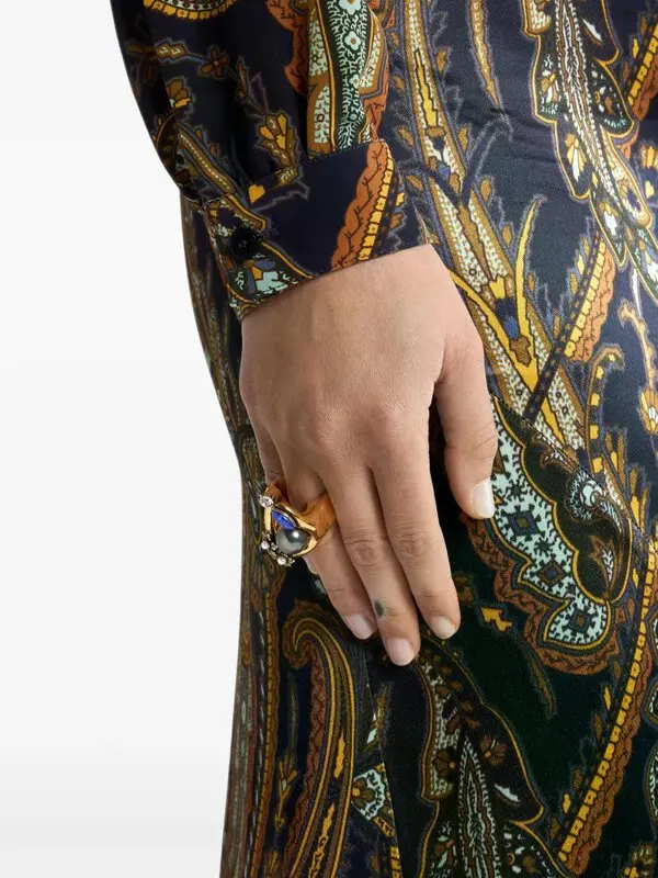 Etro Tone Ring With Pearl, Rhinestone, Gemstone, And Flower Appliqués