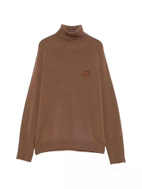 ERMANNO FIRENZE Logo Embroidered Roll Neck Sweater - Brown