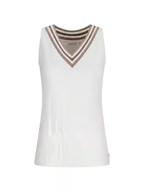HOUSE OF GRAVITY V-neck Ribbed Knit Top With Striped Trim
