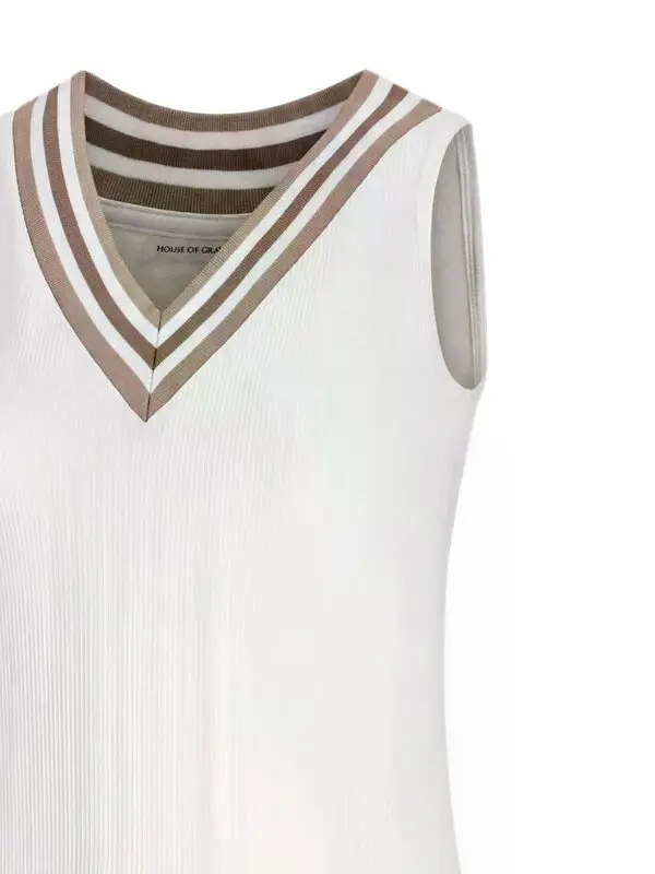 HOUSE OF GRAVITY V-neck Ribbed Knit Top With Striped Trim