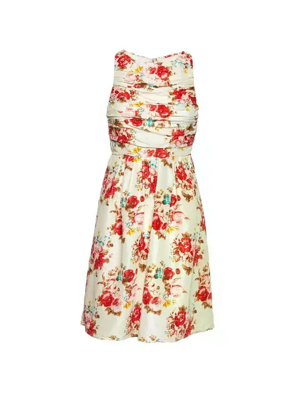 Alice + Olivia Floral Print Sleeveless Ruched Bodice Dress - Neutrals