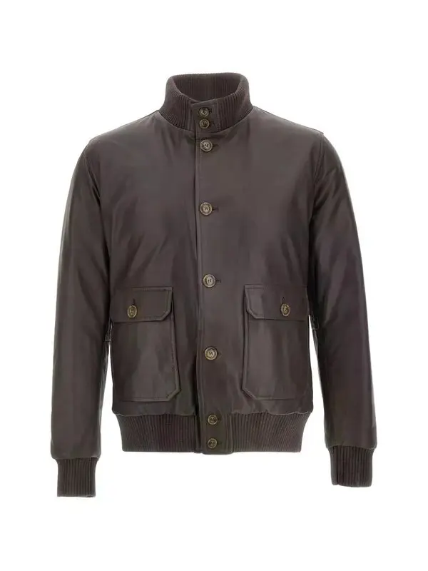 BARBA NAPOLI Vermont Ribbed-knit Trim Leather Jacket