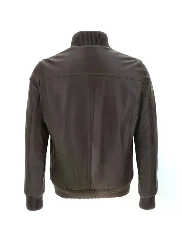 BARBA NAPOLI Vermont Ribbed-knit Trim Leather Jacket